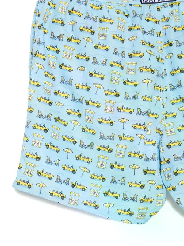 MC2 SAINT BARTH Car-print Drawstring Swim Shorts - Blue