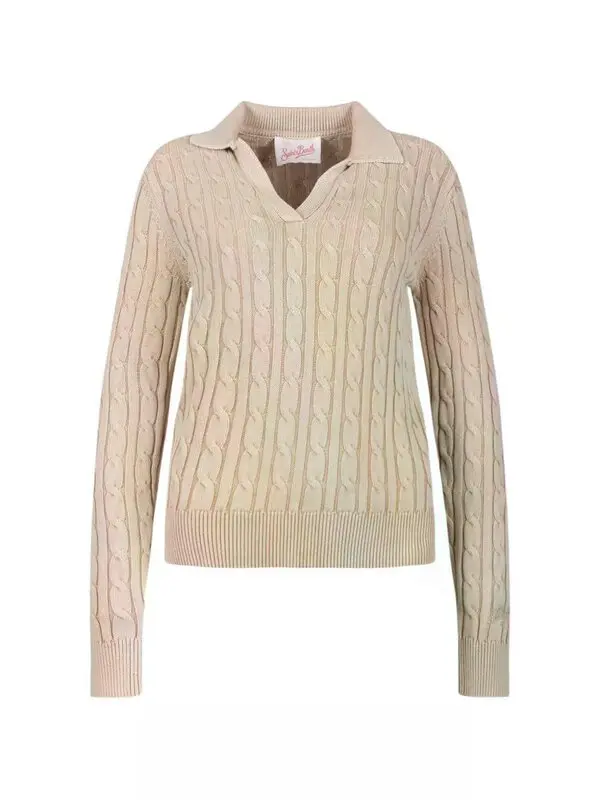 MC2 SAINT BARTH Cable-knit Polo-collar Sweater - Neutrals