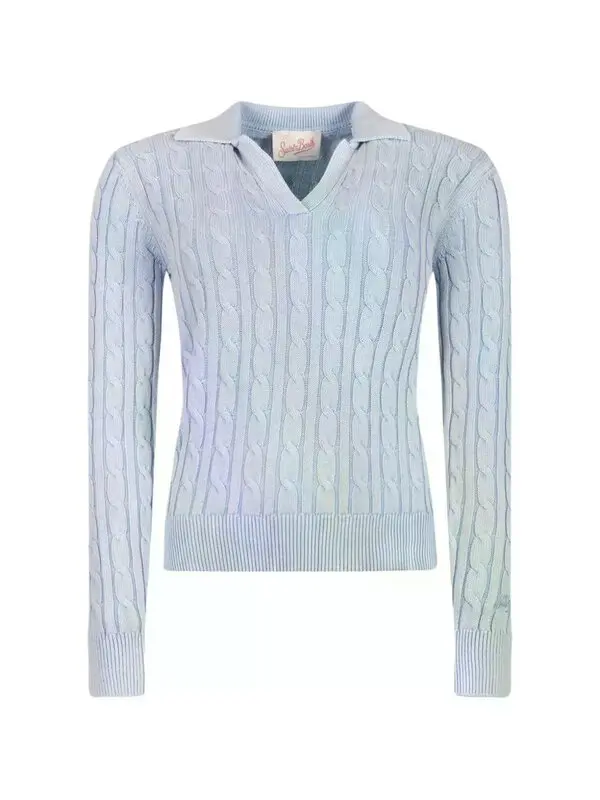 MC2 SAINT BARTH Cable-knit Polo-collar Sweater - Blue