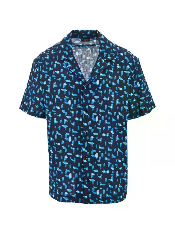 Emporio Armani Abstract-print Short-sleeve Shirt - Blue