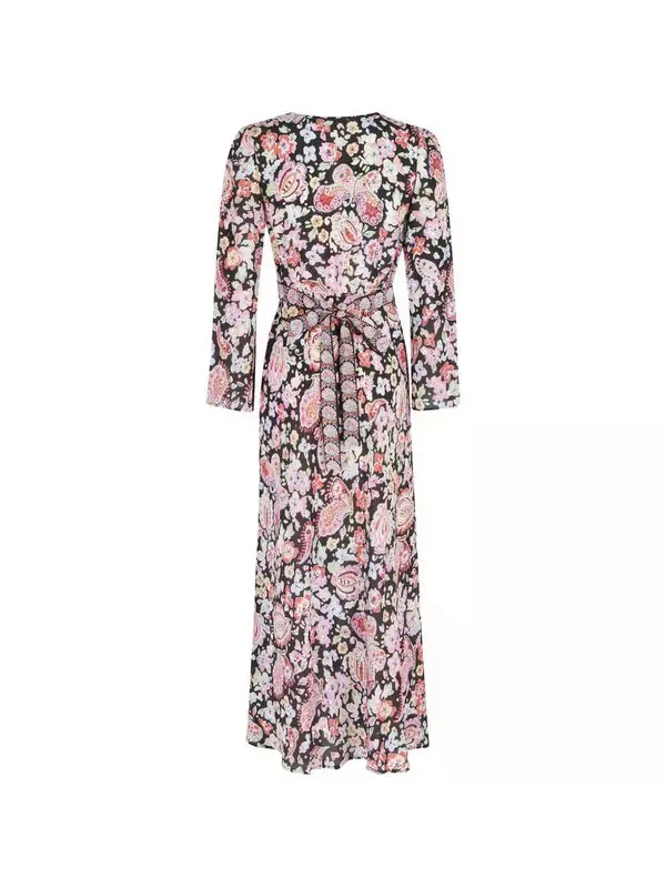 Rixo Printed V-neck Long Sleeve Maxi Dress - Black