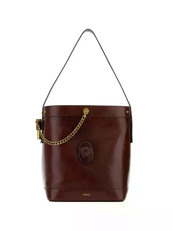 Versace Pivot Large Leather Bucket Bag