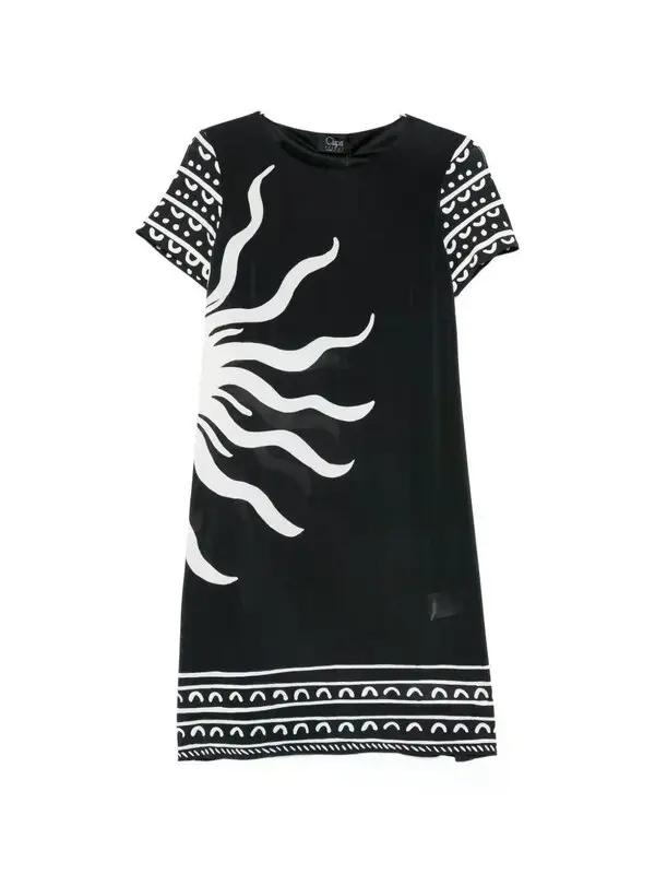 CLIPS Graphic-print Short-sleeve Dress - Black
