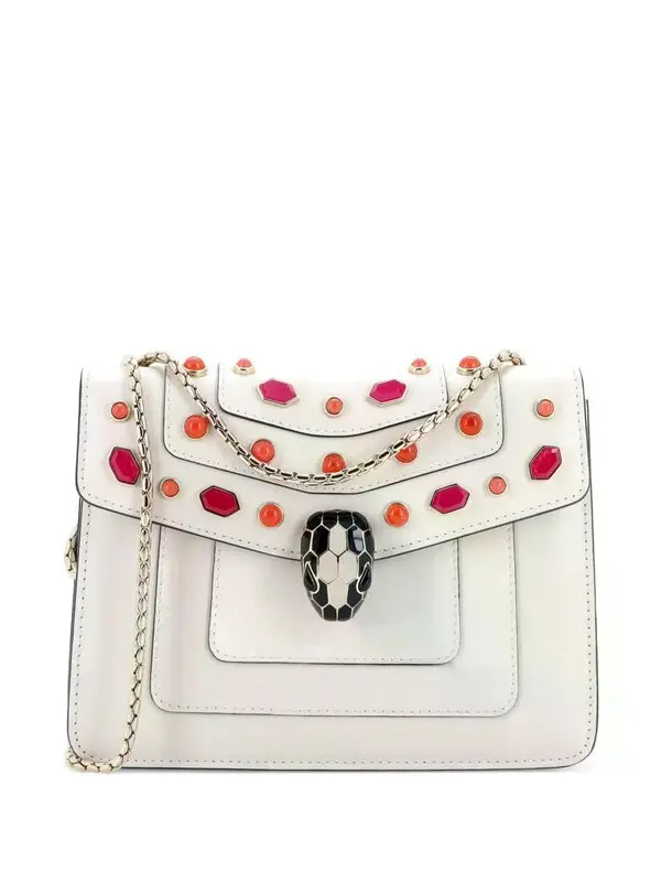 BVLGARI Serpenti Forever Embellished Mini Shoulder Bag - White
