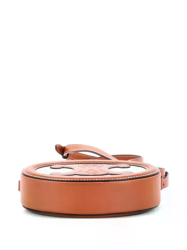 Celine Triomphe Oval Canvas And Leather Crossbody Bag - Brown
