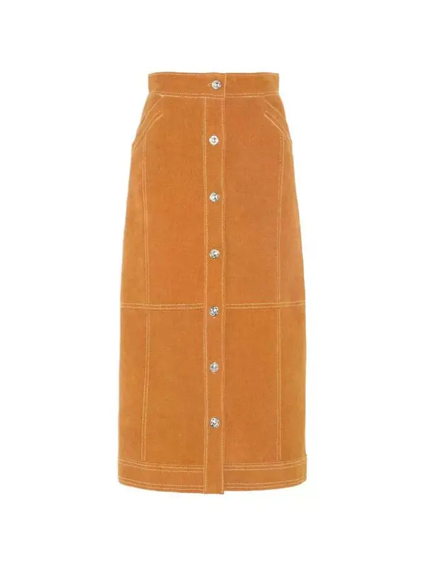 BARRIE Button-fastening Midi Skirt - Brown
