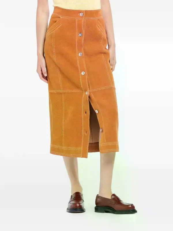 BARRIE Button-fastening Midi Skirt - Brown