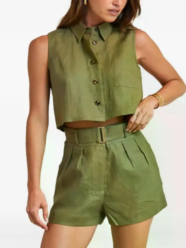 HEVRON Sleeveless Cropped Shirt - Green