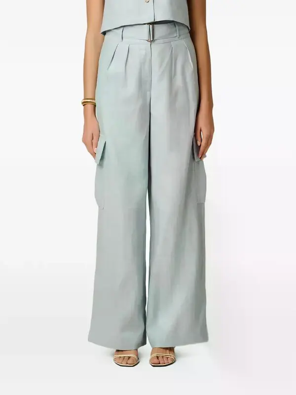 HEVRON Belted Pleated Wide Leg Pants