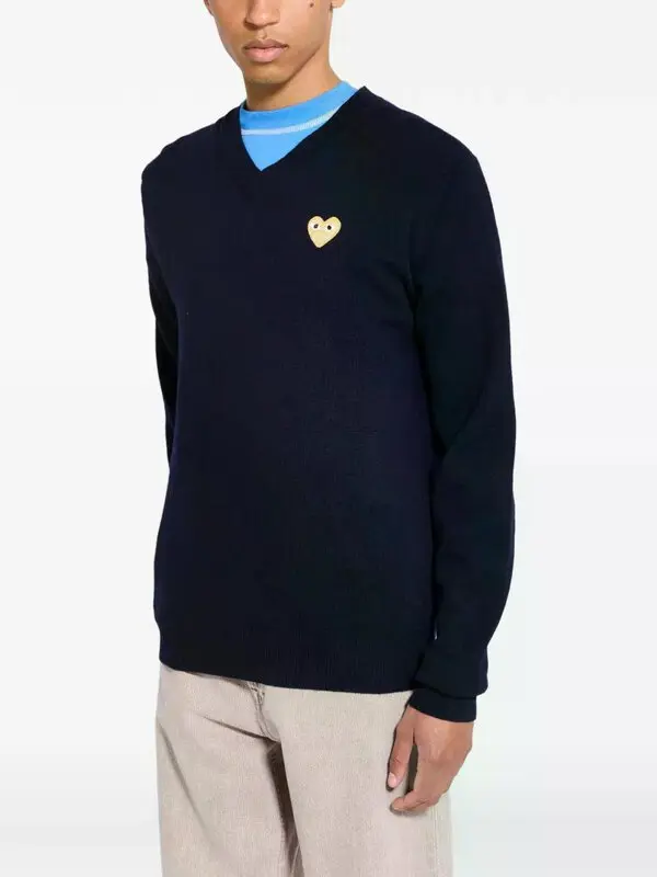 Comme Des Garçons Heart-patch V-neck Sweater