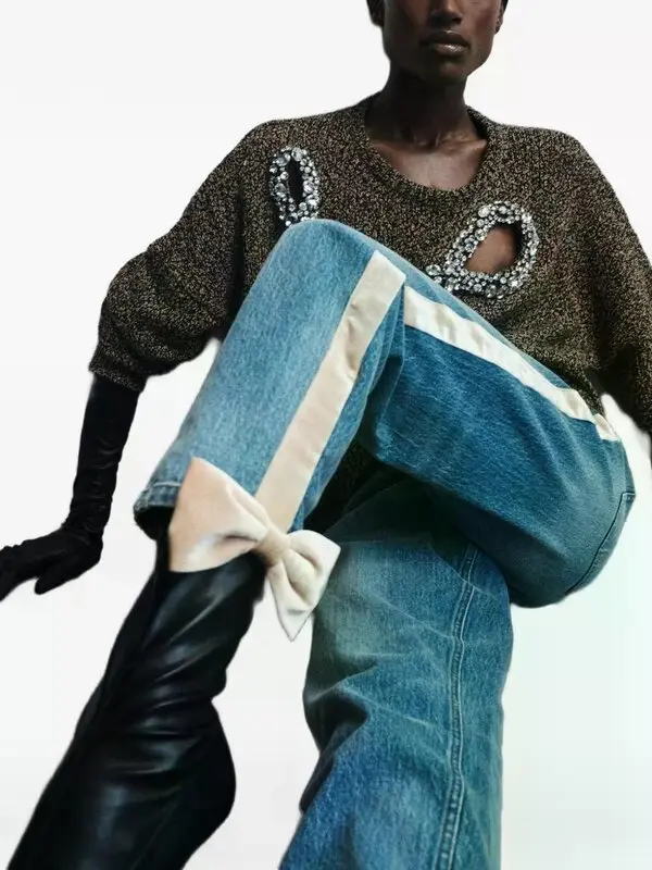 Hellessy Libby Velvet-stripe Bow-detail Jeans
