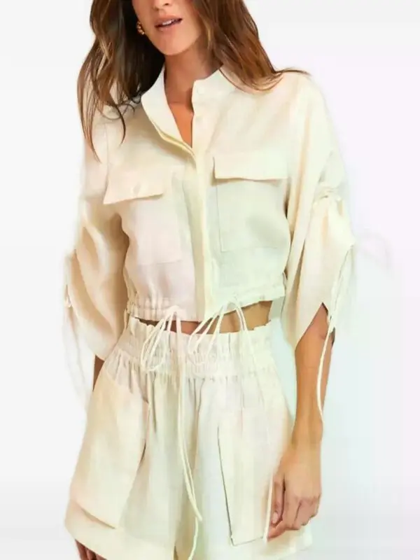 HEVRON Drawstring-hem Cropped Shirt - Neutrals
