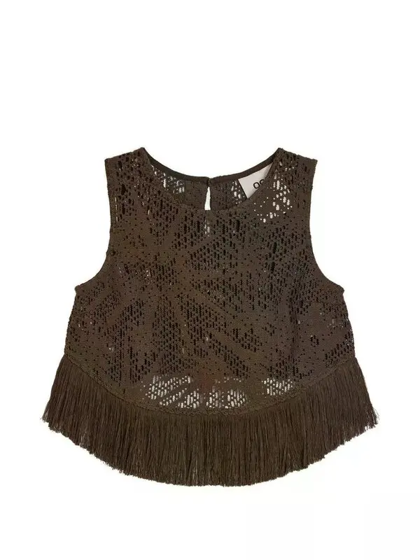 OAS Company Astrea Aurora Crochet Fringe-trim Top - Brown