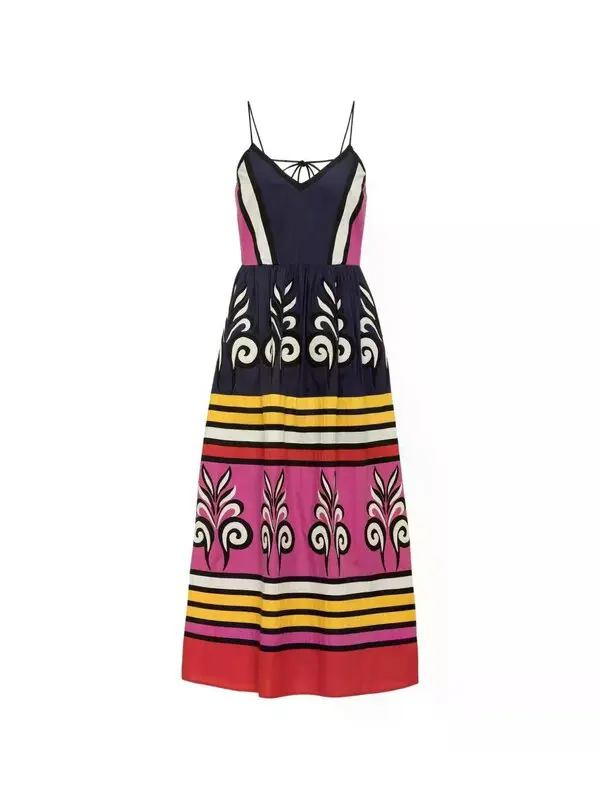 Carolina K Graphic Print Striped V-neck Midi Dress