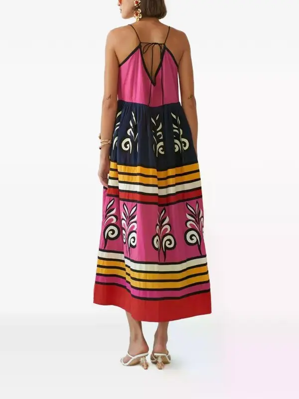 Carolina K Graphic Print Striped V-neck Midi Dress