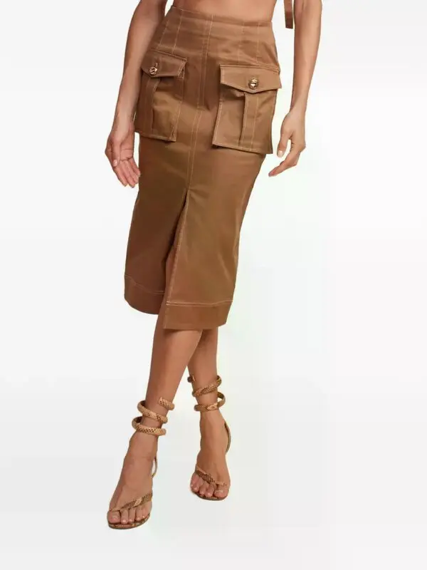 HEVRON Contrast-stitch Flap-pocket Midi Skirt