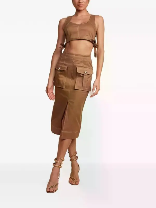 HEVRON Contrast-stitch Flap-pocket Midi Skirt
