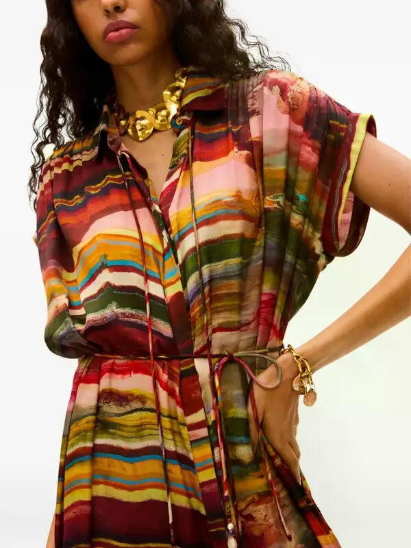 Carolina K Marble-print Belted Dress