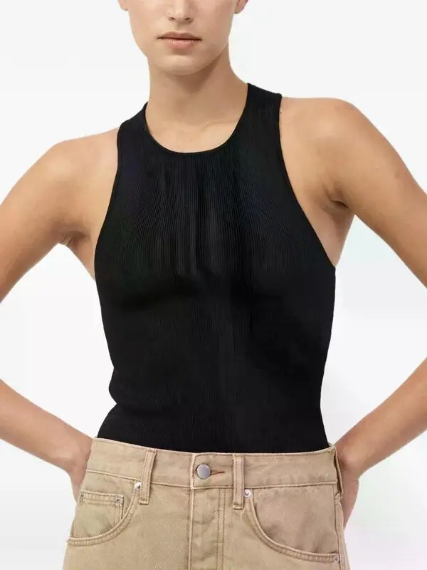 ST. AGNI Ribbed Racer-back Tank Top - Black