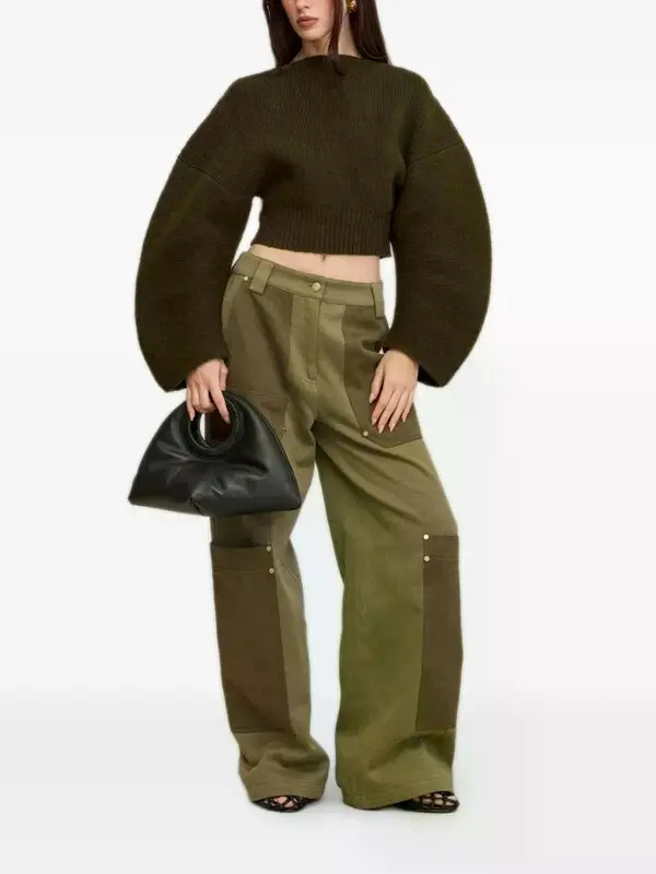 Cult Gaia Ella Balloon-sleeve Ribbed-knit Sweater - Green