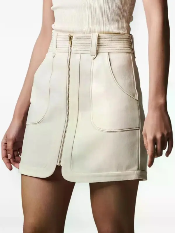HEVRON Nora Zip-up Patch-pocket Mini Skirt