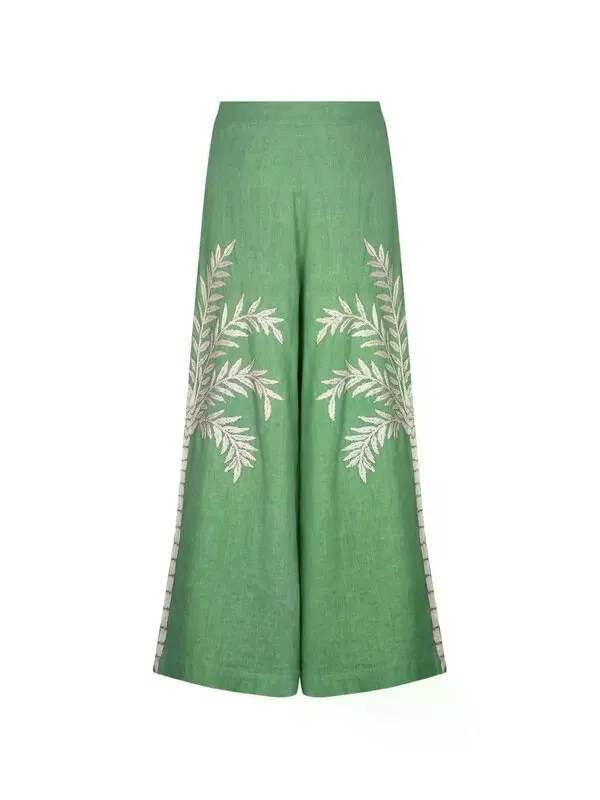 Carolina K Palm-tree Embroidered Palazzo Pants