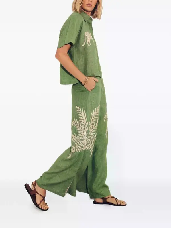 Carolina K Palm-tree Embroidered Palazzo Pants