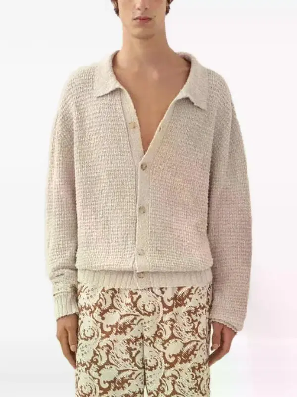 Commas Drop-shoulder Waffle-knit Cardigan - Neutrals