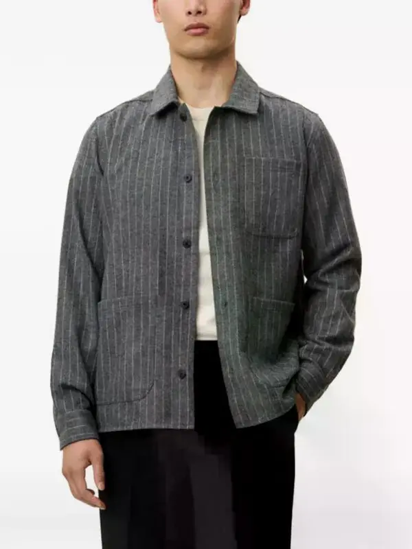 LES DEUX Layton Pinstriped Patch-pocket Shirt - Grey
