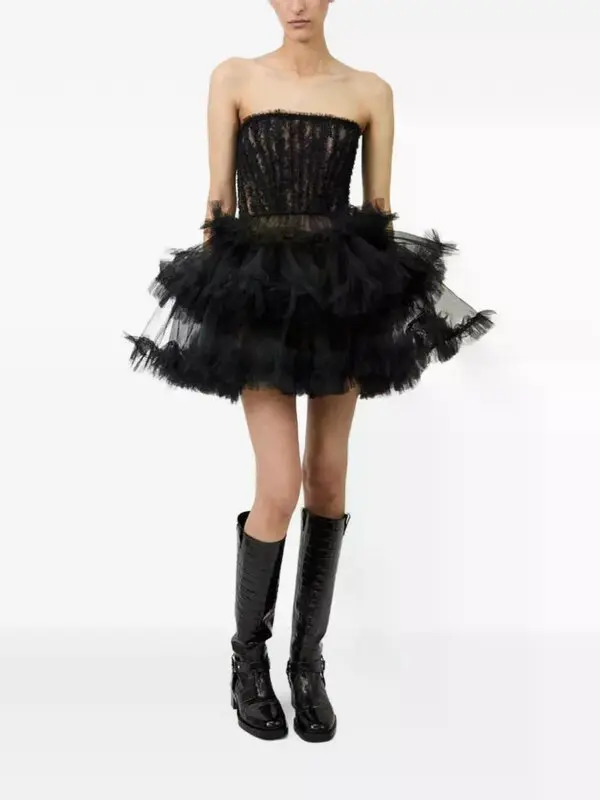 AKNVAS Ruffled Lace-overlay Dress