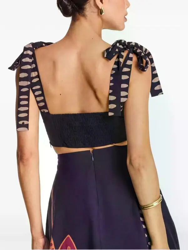 DIARRABLU Navy Square Neck Cropped Top With Tie Straps