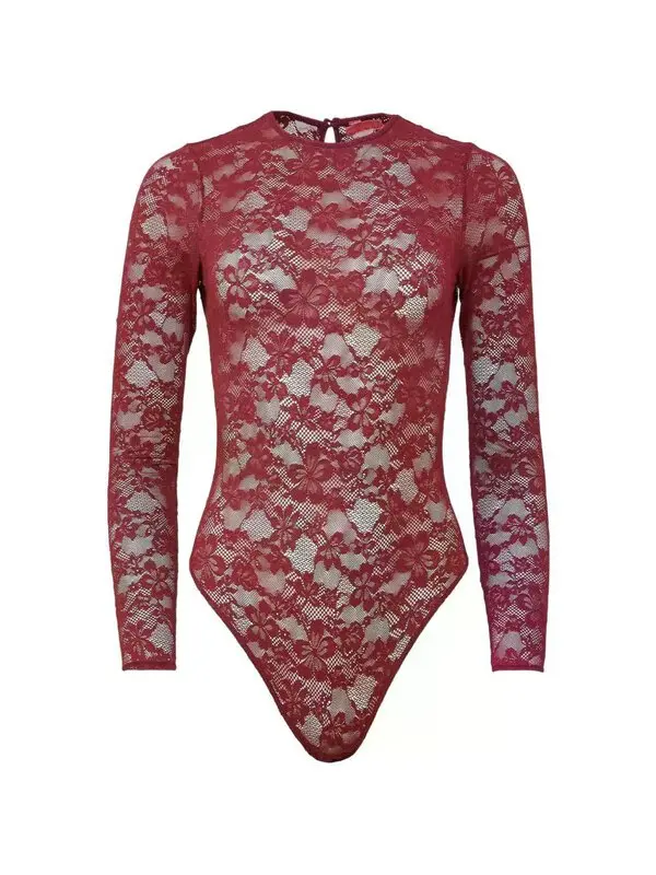 FLEUR DU MAL Floral-lace Long-sleeve Bodysuit - Red
