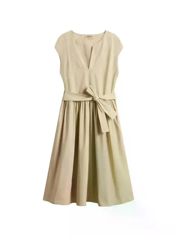 Woolrich Sleeveless V-neck Mini Dress With Detachable Belt - Neutrals