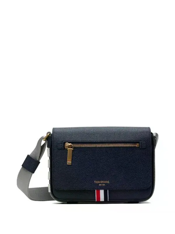 Thom Browne Pebbled Shoulder Bag With Stripe Detail - Blue