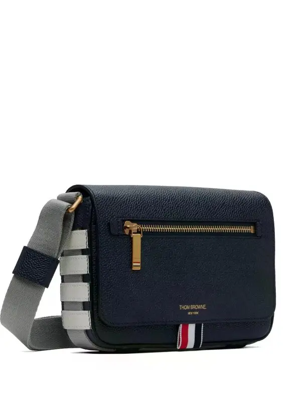 Thom Browne Pebbled Shoulder Bag With Stripe Detail - Blue