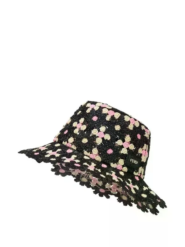 Fendi Crochet-knit Floral-pattern Bucket Hat - Black