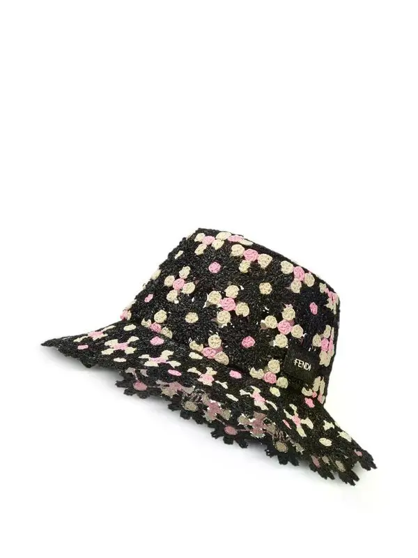 Fendi Crochet-knit Floral Bucket Hat - Black