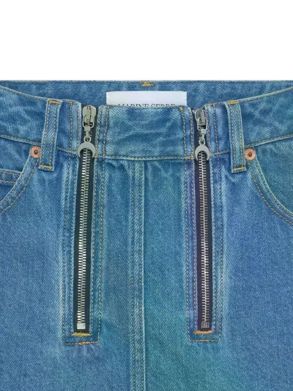 MARINE SERRE Crescent Moon-print Zip-detail Denim Skirt - Blue