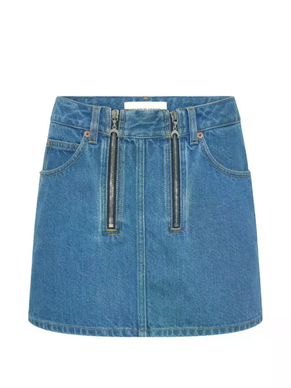 MARINE SERRE Crescent Moon-print Zip-detail Denim Skirt - Blue