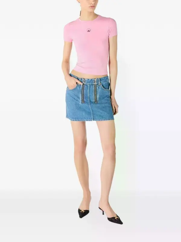 MARINE SERRE Crescent Moon-print Zip-detail Denim Skirt - Blue
