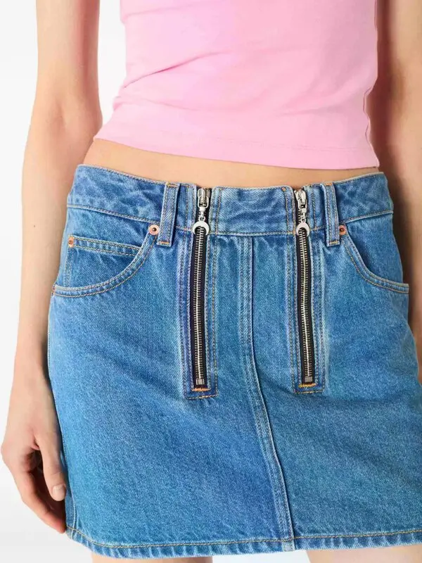 MARINE SERRE Crescent Moon-print Zip-detail Denim Skirt
