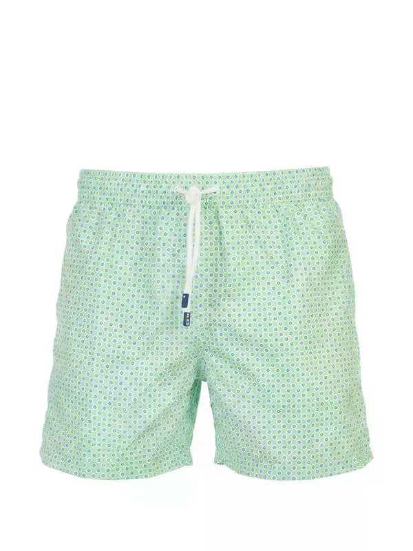 Fedeli Geometric-print Swim Shorts - Green