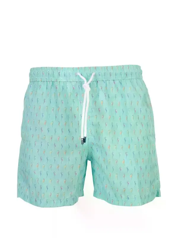 Fedeli Seahorse Print Swim Shorts - Blue