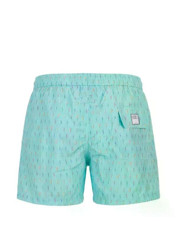 Fedeli Seahorse Print Swim Shorts - Blue