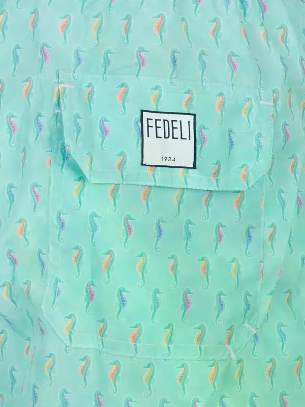 Fedeli Seahorse Print Swim Shorts - Blue