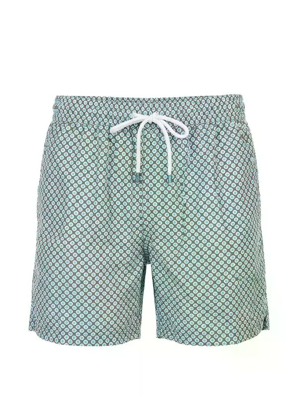 Fedeli Geometric-print Swim Shorts - Green