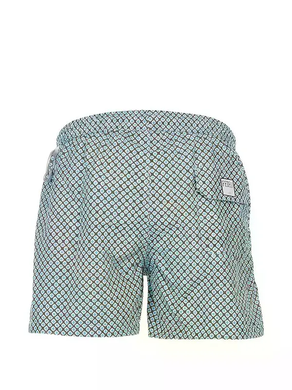 Fedeli Geometric-print Swim Shorts - Green