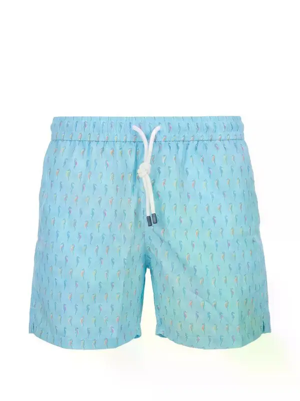 Fedeli Seahorse Print Swim Shorts - Blue