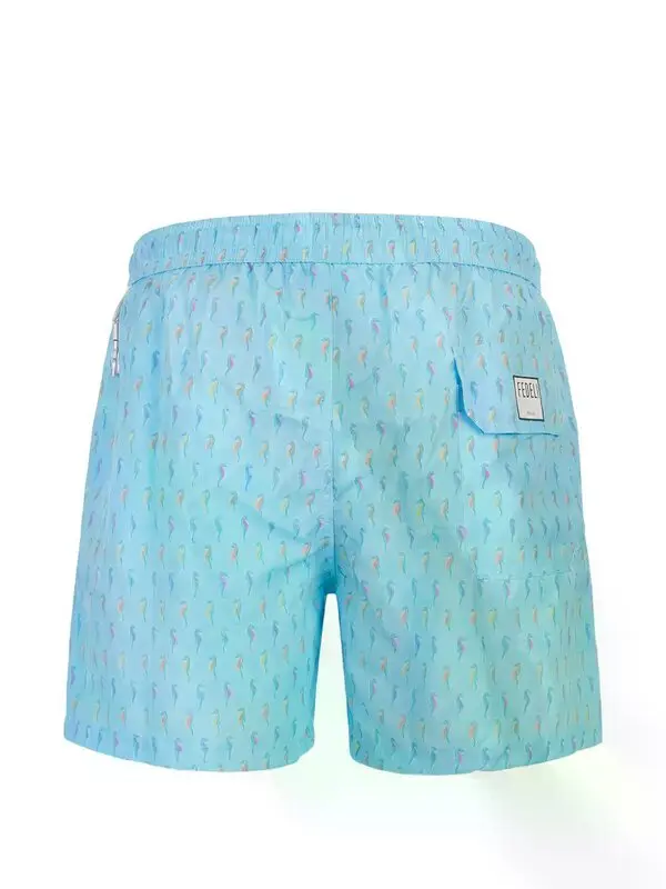 Fedeli Seahorse Print Swim Shorts - Blue