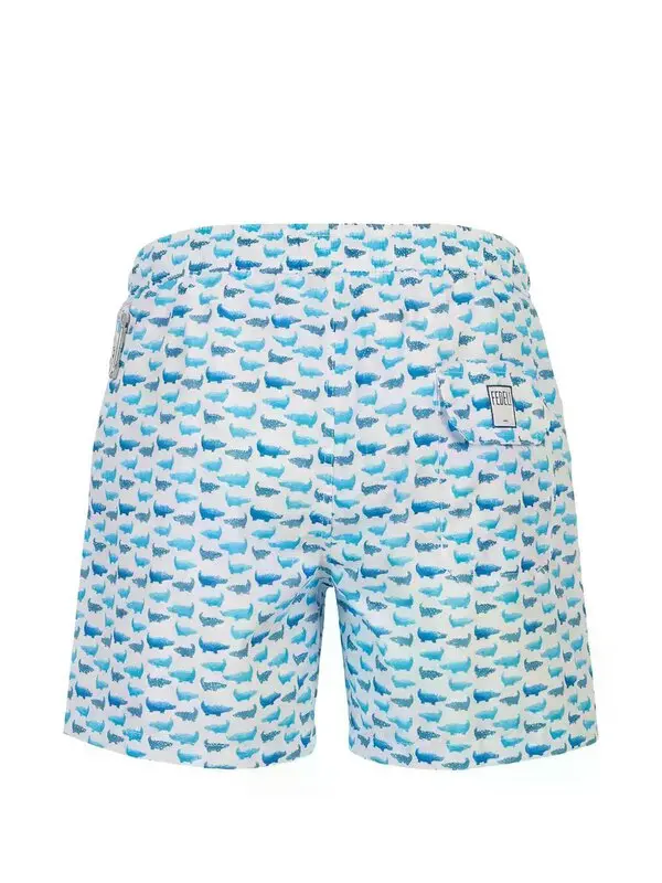 Fedeli Crocodile Print Swim Shorts - White